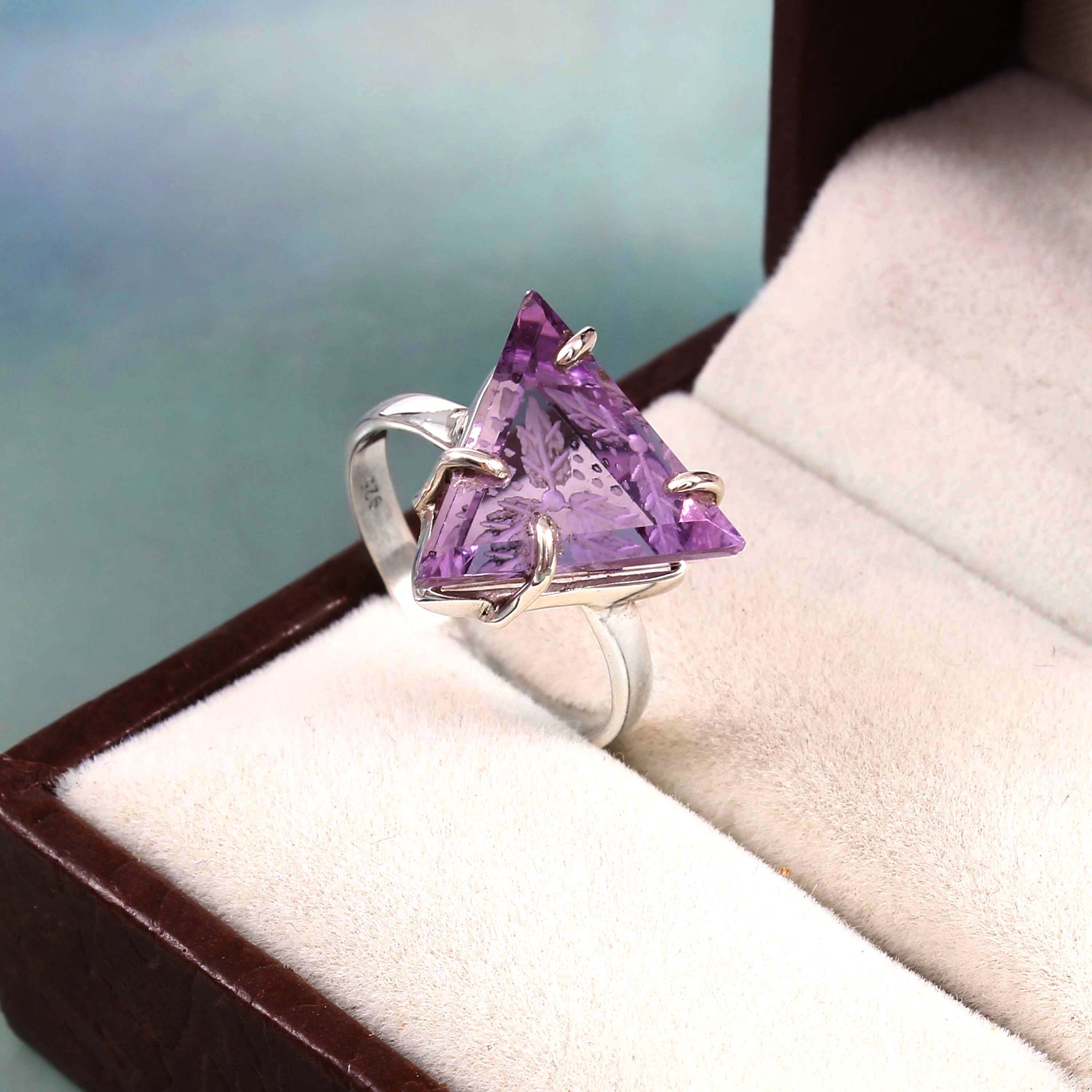Unique Natural Amethyst Fantasy Cut Gemstone 925 Sterling Silver Ring ...