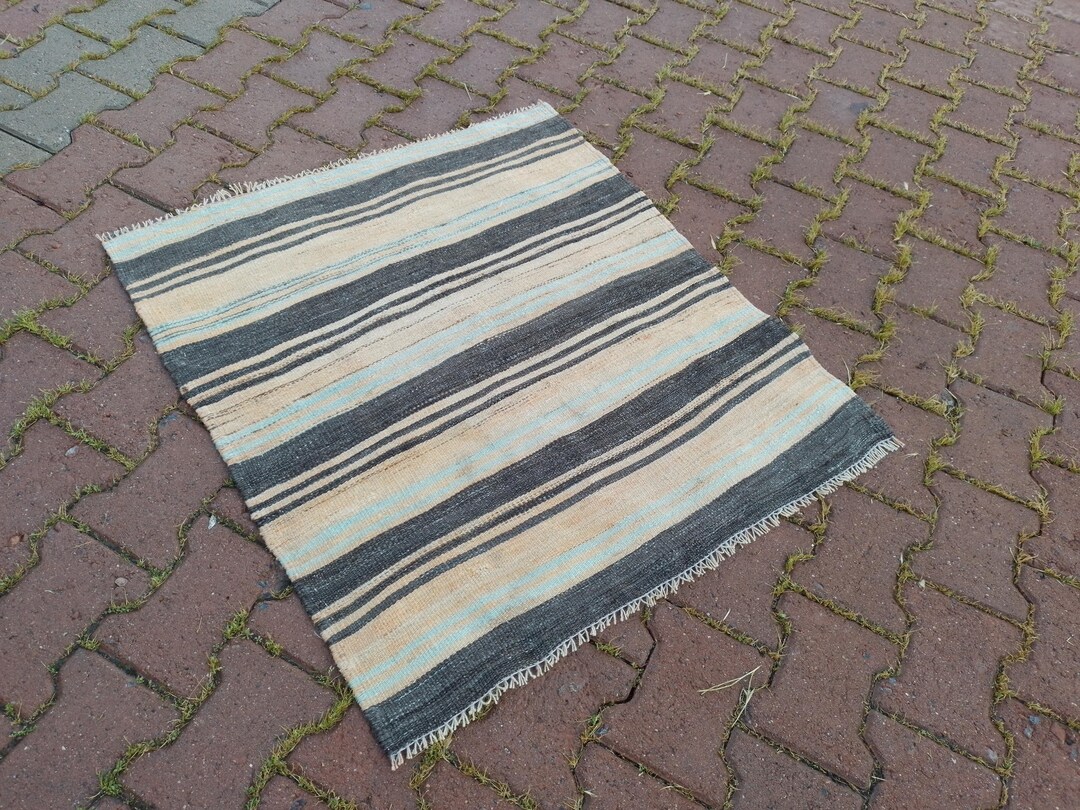 2.7 X 3.1 Ft Striped Square Entry Rug, Vintage Beige & Charcoal and ...