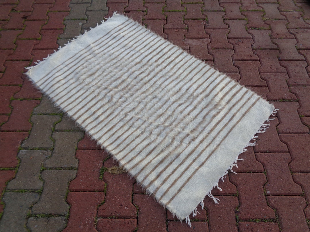 Small Striped Kilim Rug, Rug for Bathroom, Goat Hair Entryway Rug ...