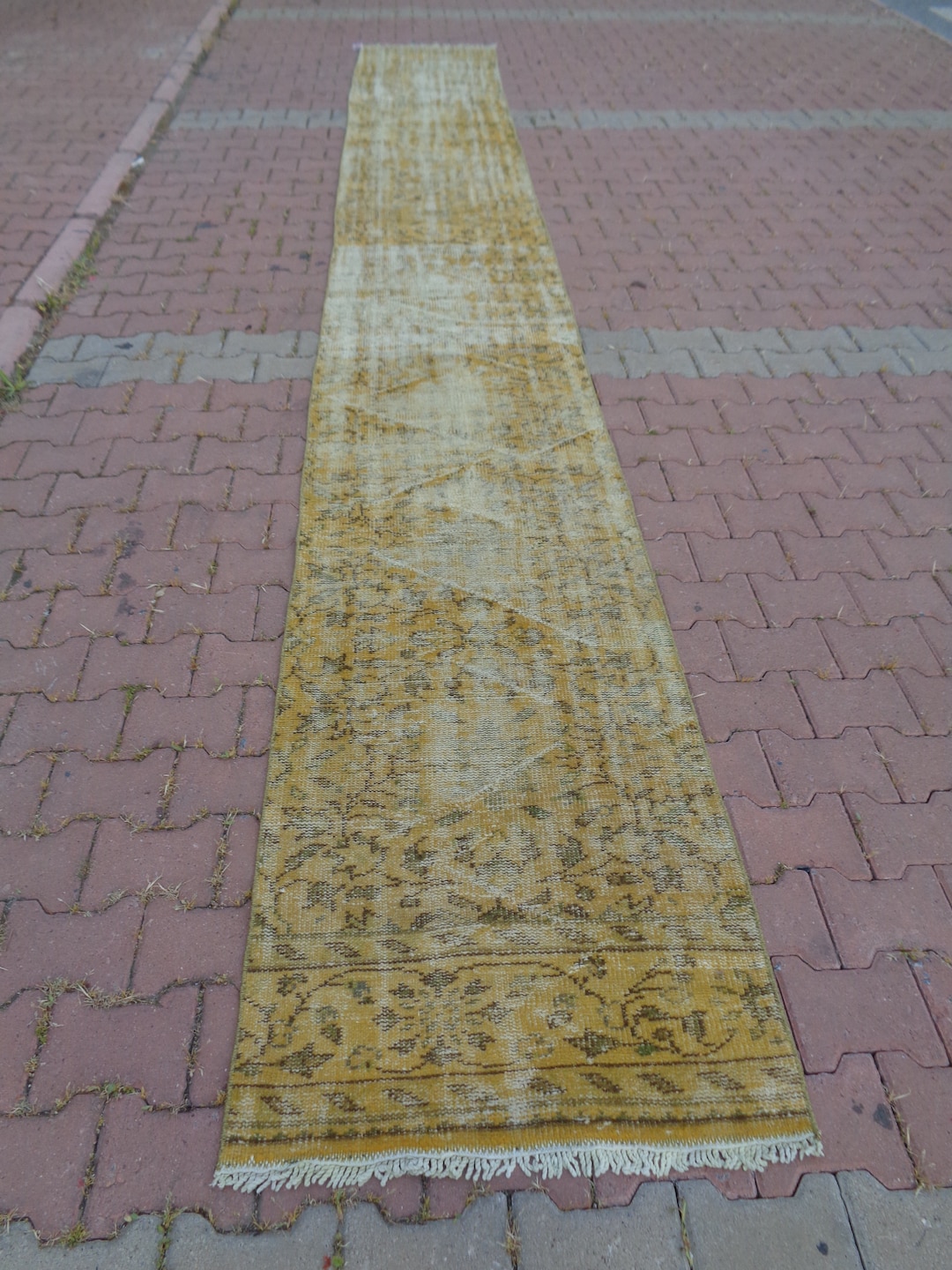 Yellow Extra Long Runner, Stair Treads Carpet, Overdyed Stairway Rug ...