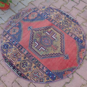 Small Round Rug, Vintage Circle Rug, Vibrant Outdoor Rug 3 X 3 Muted ...