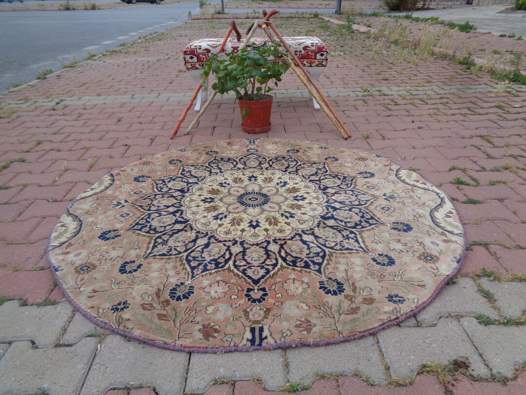 Blue Circular Rug, Round Rug for Bathroom, Hotel Lobby Rug, Salon Rug 4 ...