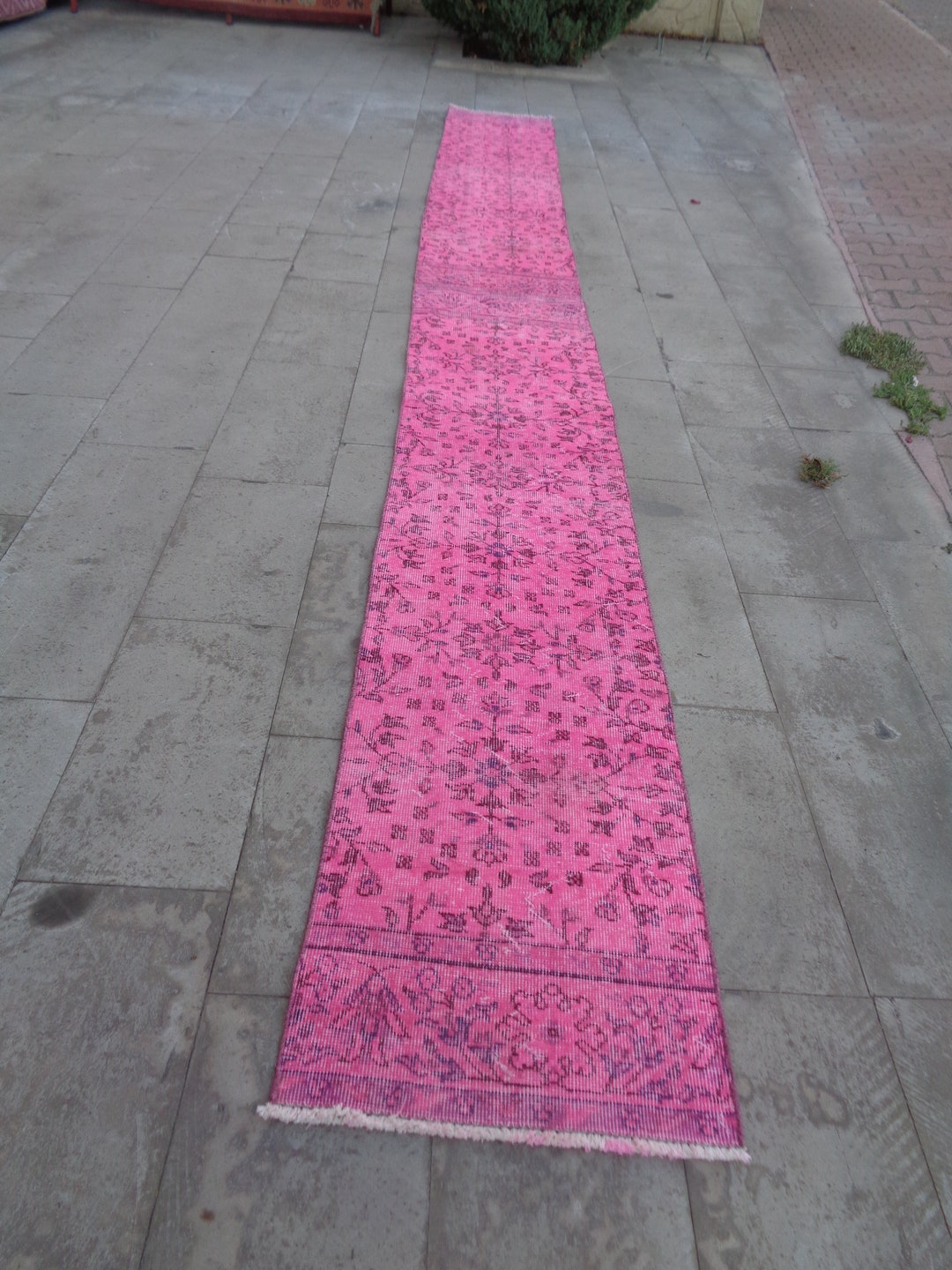 Extra Long Pink Runner, 17 X 1.9 Floral Long Narrow Runner, Low Pile ...