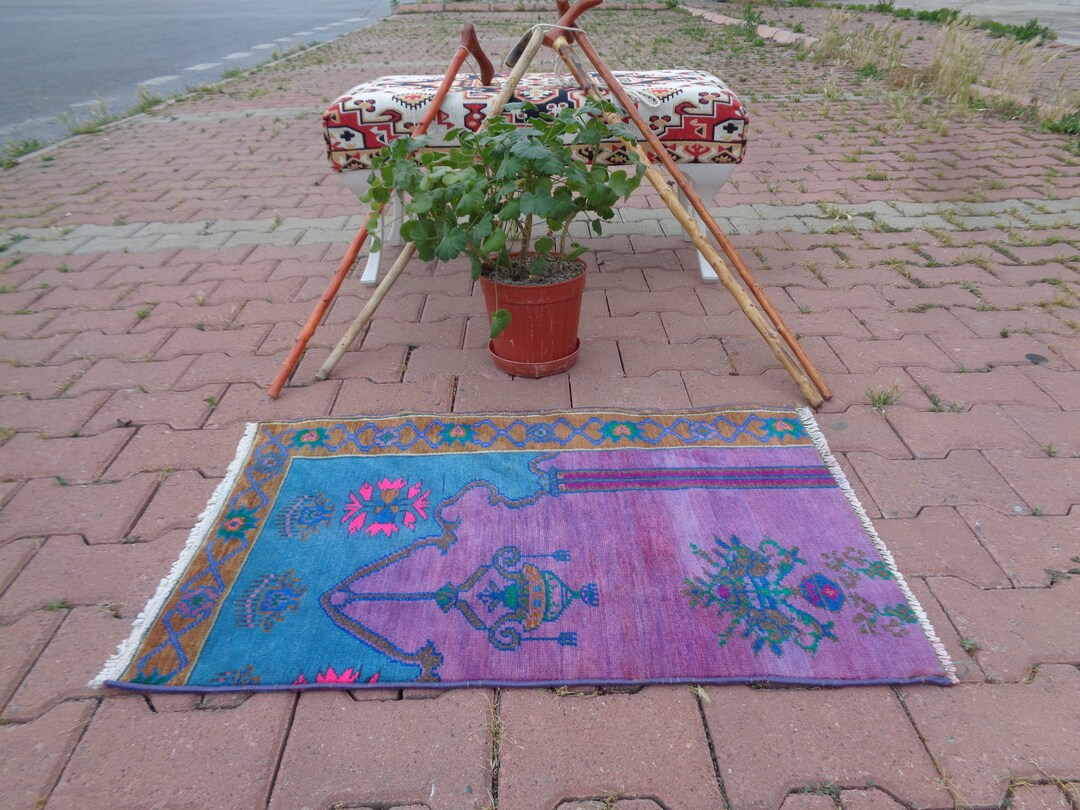 Small Purple Rug, Little Vintage Rug, Powder Room Rug, Terrace Rug ...