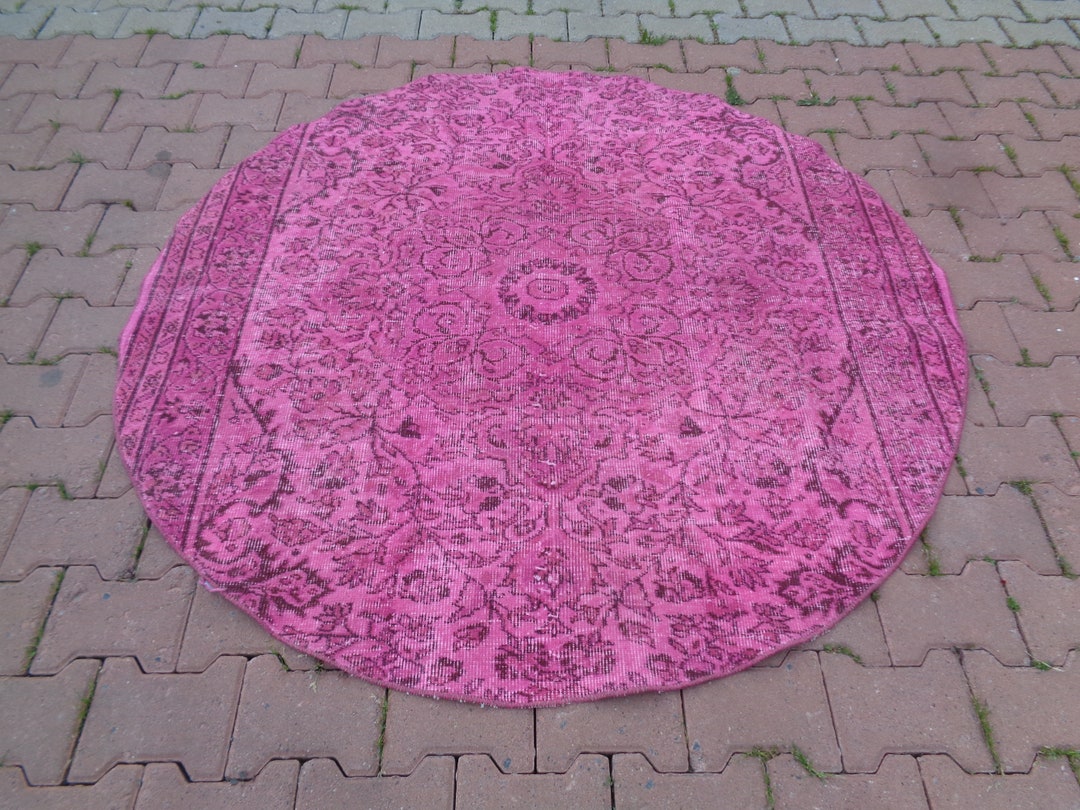 Pink Round Rug, Vintage Circle Carpet, Boho Circular Rug, Wool Door Mat ...