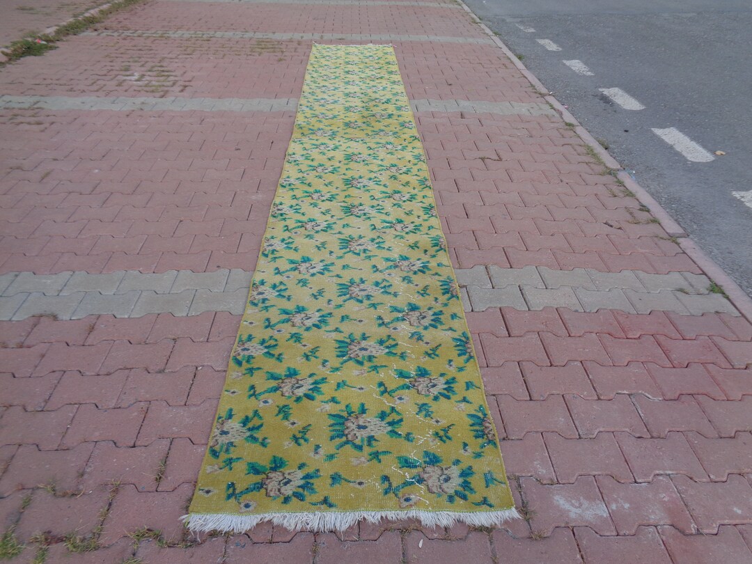Long Size Yellow Runner, Extra Long Runner, Hall Runner, Vintage ...