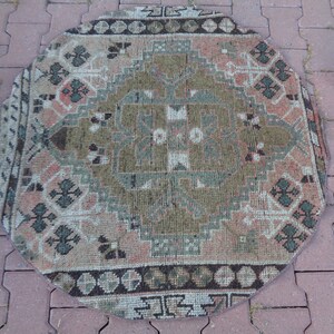 Round Green Rug, Vintage Circle Rug, Rustic Outdoor Rug 3.6x3.7 Ethnic ...
