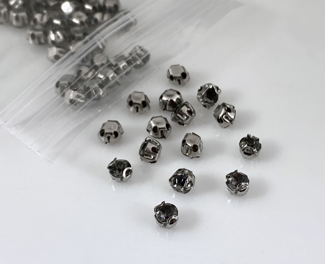 60 Pack Black Diamond Crystal Montees 4mm Round Sew on Rhinestone ...