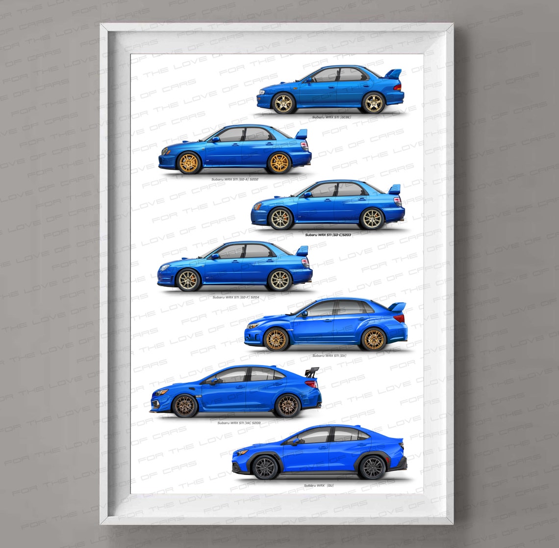 Subaru Impreza WRX STI Generations Gift for Car Lovers Handmade Artwork ...