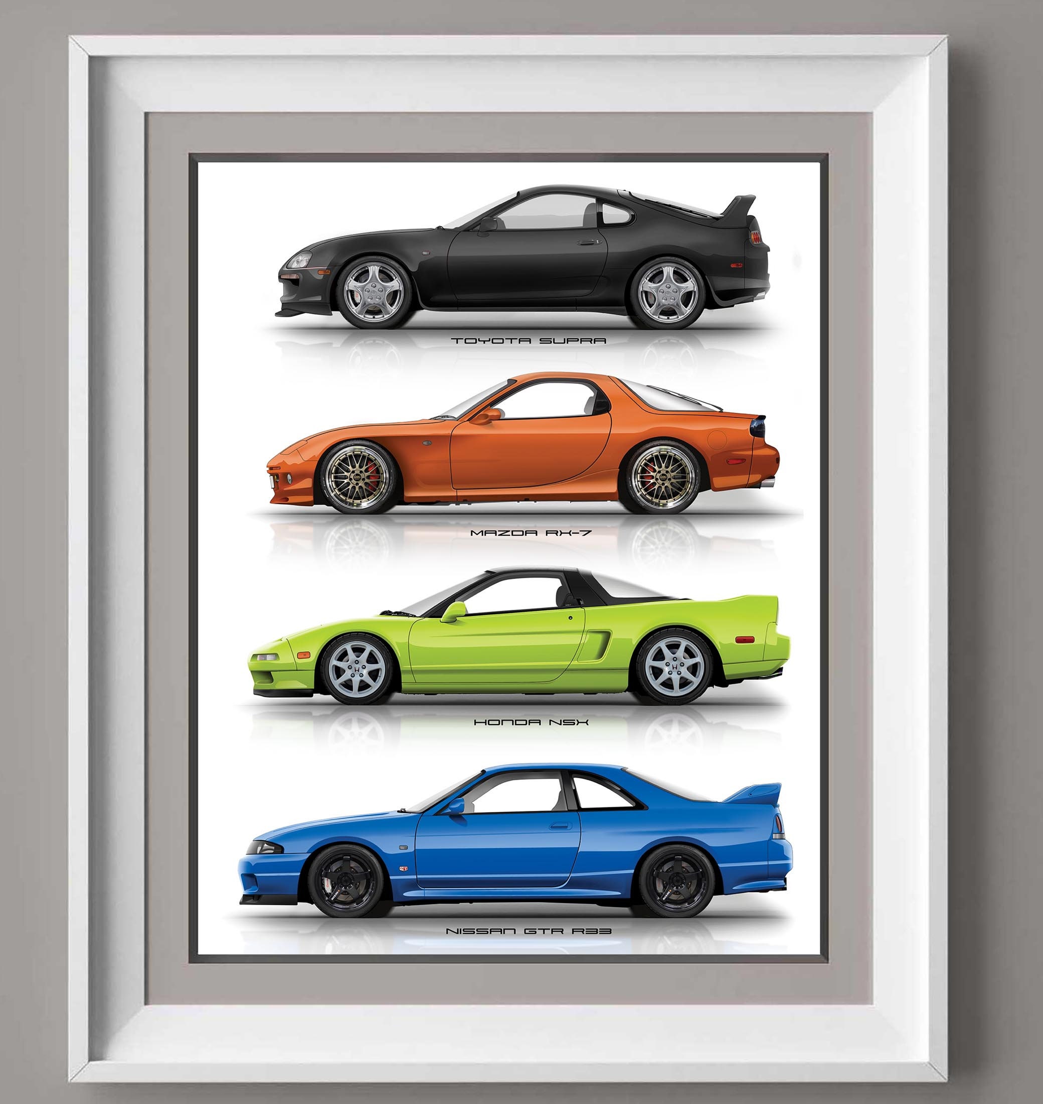 Toyota Supra, Nissan GTR, Mazda RX 7, Honda NSX Poster, Gift for Car ...