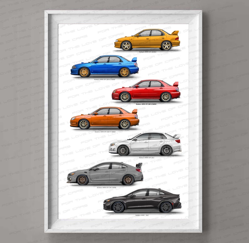 Subaru Impreza WRX STI Generations Gift for Car Lovers Handmade Artwork ...