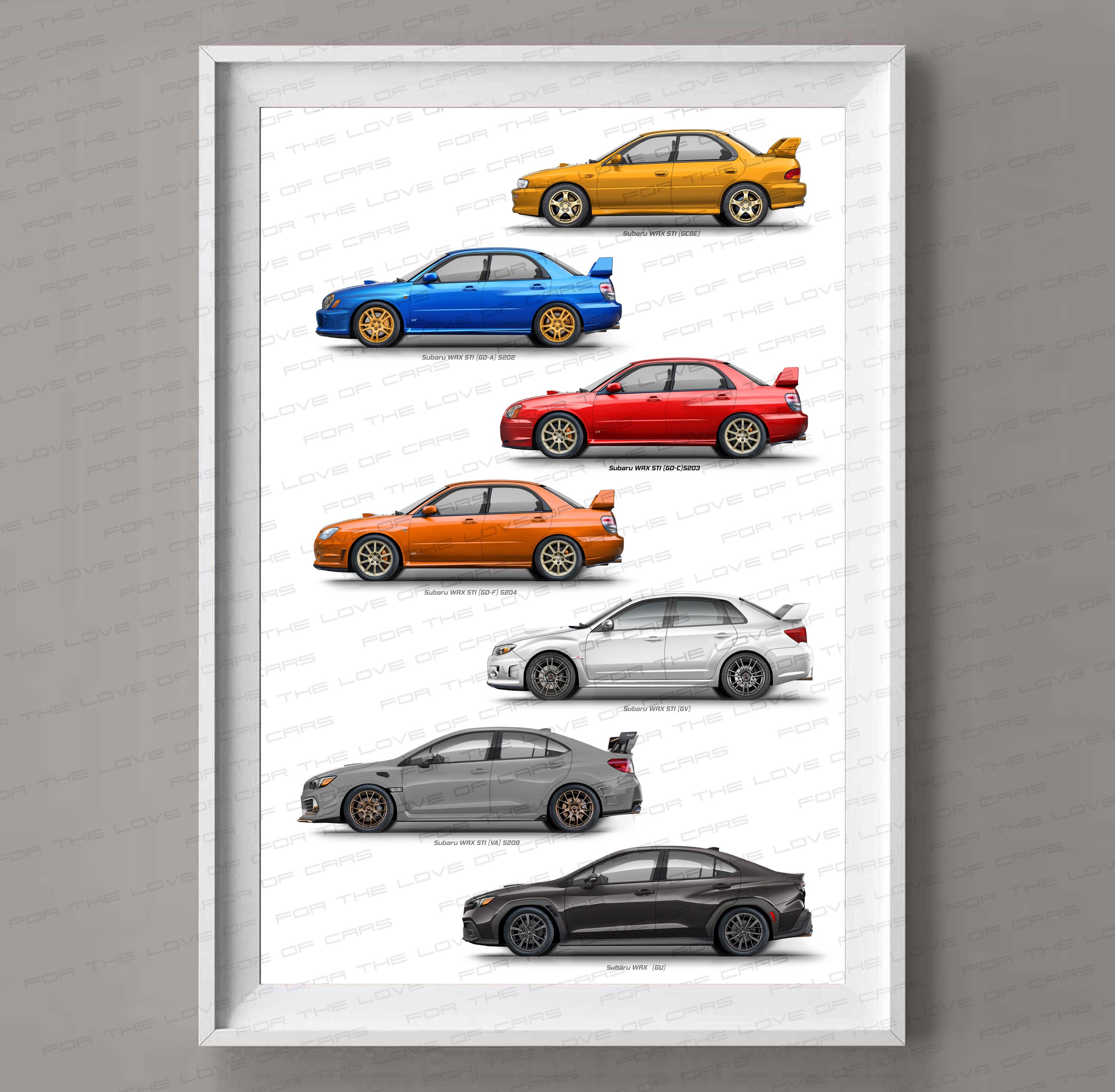 Subaru Impreza WRX STI Generations Gift for Car Lovers Handmade Artwork ...