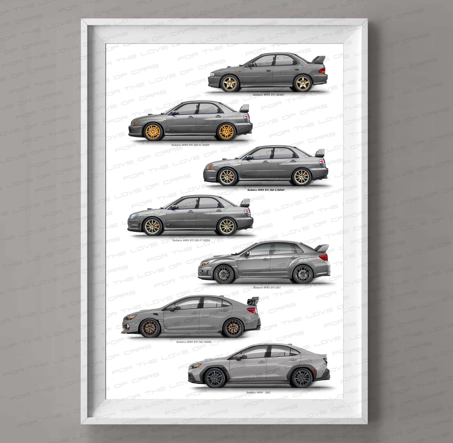 Subaru Impreza WRX STI Generations Gift for Car Lovers Handmade Artwork ...
