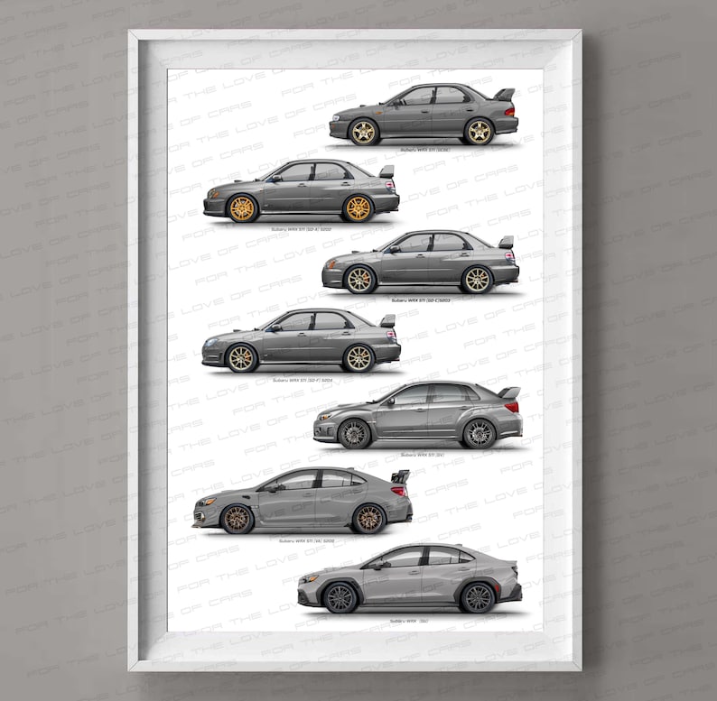 Subaru Impreza WRX STI Generations Gift for Car Lovers Handmade Artwork ...