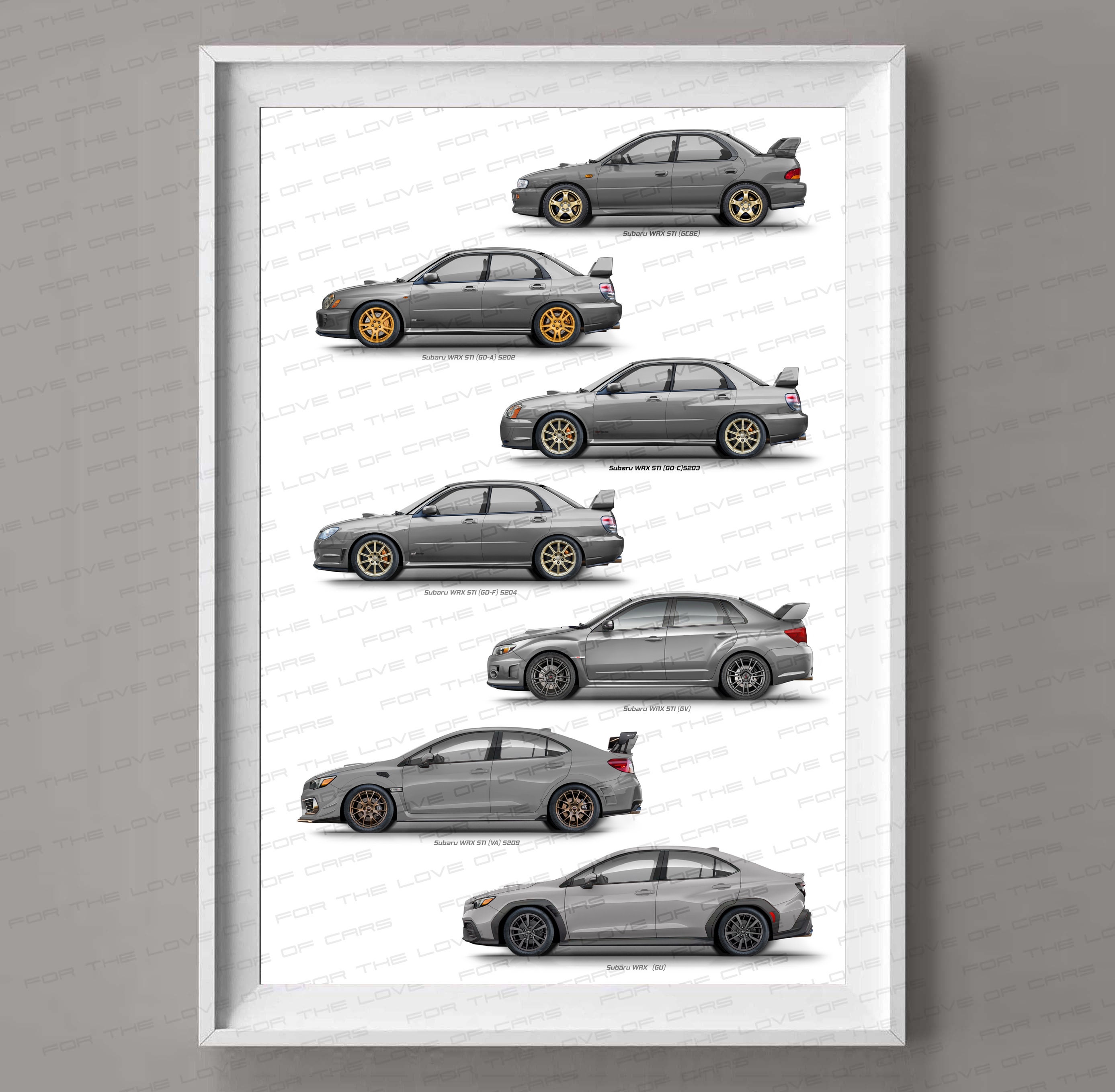 Subaru Impreza WRX STI Generations Gift for Car Lovers Handmade Artwork ...