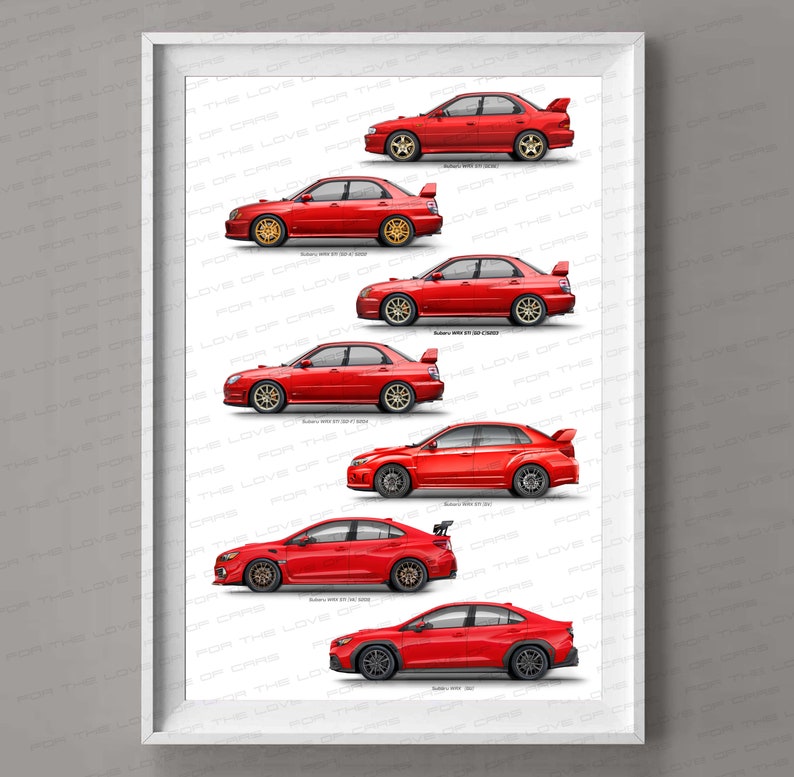 Subaru Impreza WRX STI Generations Gift for Car Lovers Handmade Artwork ...