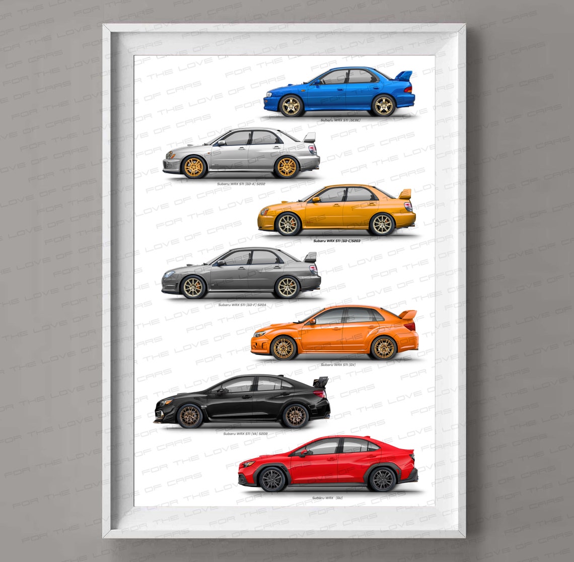 Subaru Impreza WRX STI Generations Gift for Car Lovers Handmade Artwork ...