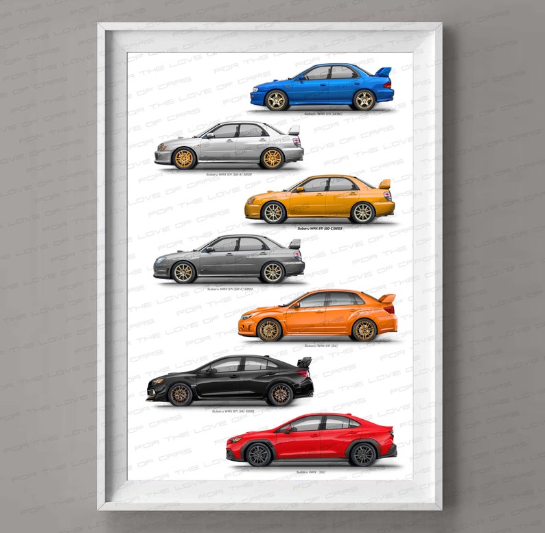Subaru Impreza WRX STI Generations Gift for Car Lovers Handmade Artwork ...