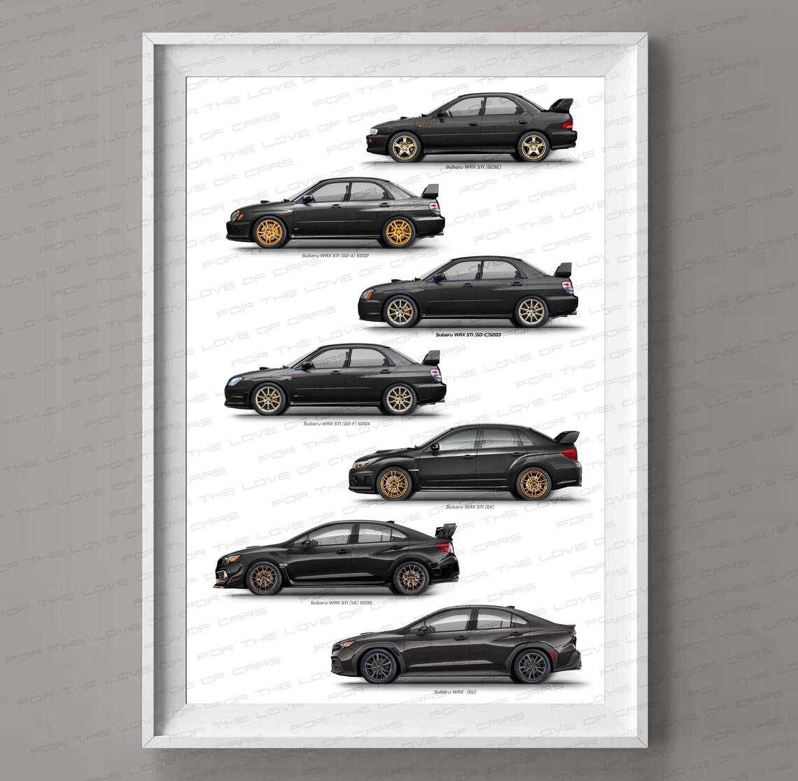 Subaru Impreza WRX STI Generations Gift for Car Lovers Handmade Artwork ...