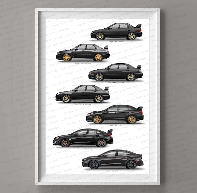 Subaru Impreza WRX STI Generations Gift for Car Lovers Handmade Artwork ...