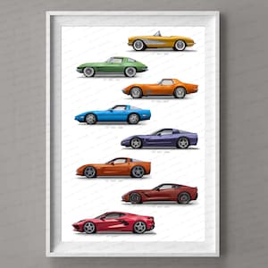 Chevrolet Corvette Generations Gift for Car Lovers Handmade Artwork ...