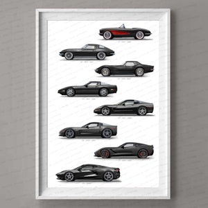 Chevrolet Corvette Generations Gift for Car Lovers Handmade Artwork ...