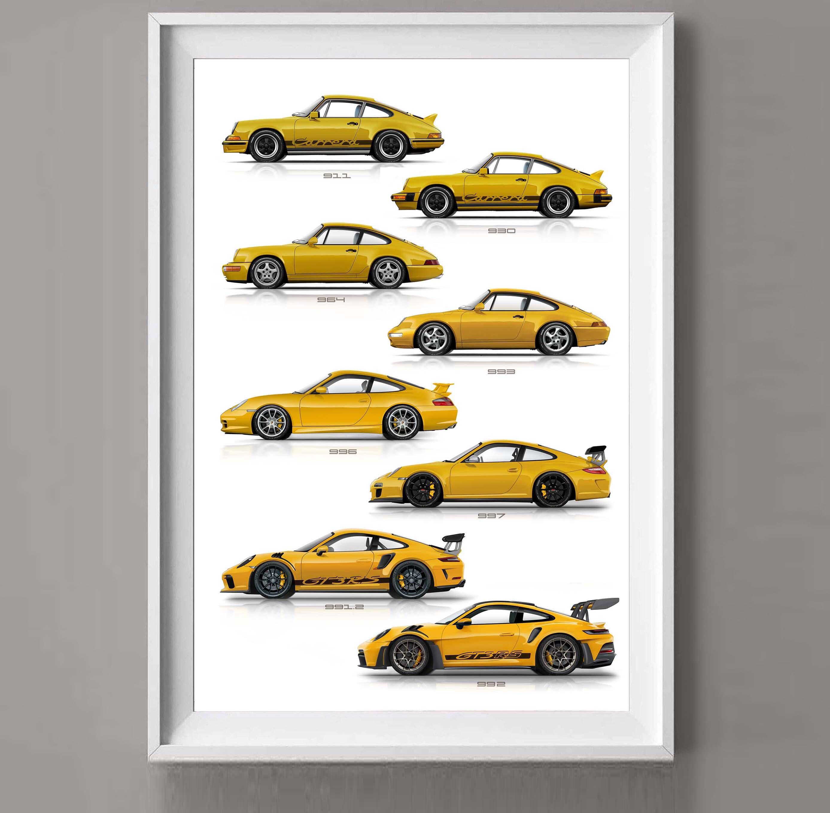 Porsche 911 Generations Poster For Car Lovers Handmade Artwork Print