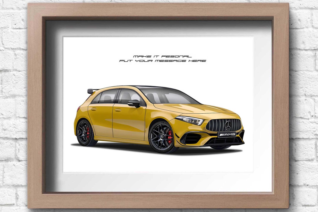 Personalised Mercedes A 45 AMG Print for Car Lovers / Handmade Car Art ...