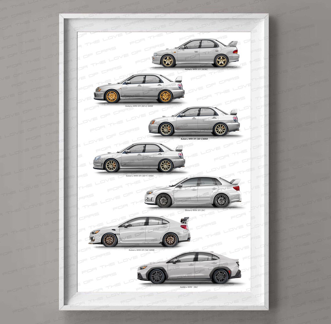Subaru Impreza WRX STI Generations Gift for Car Lovers Handmade Artwork ...