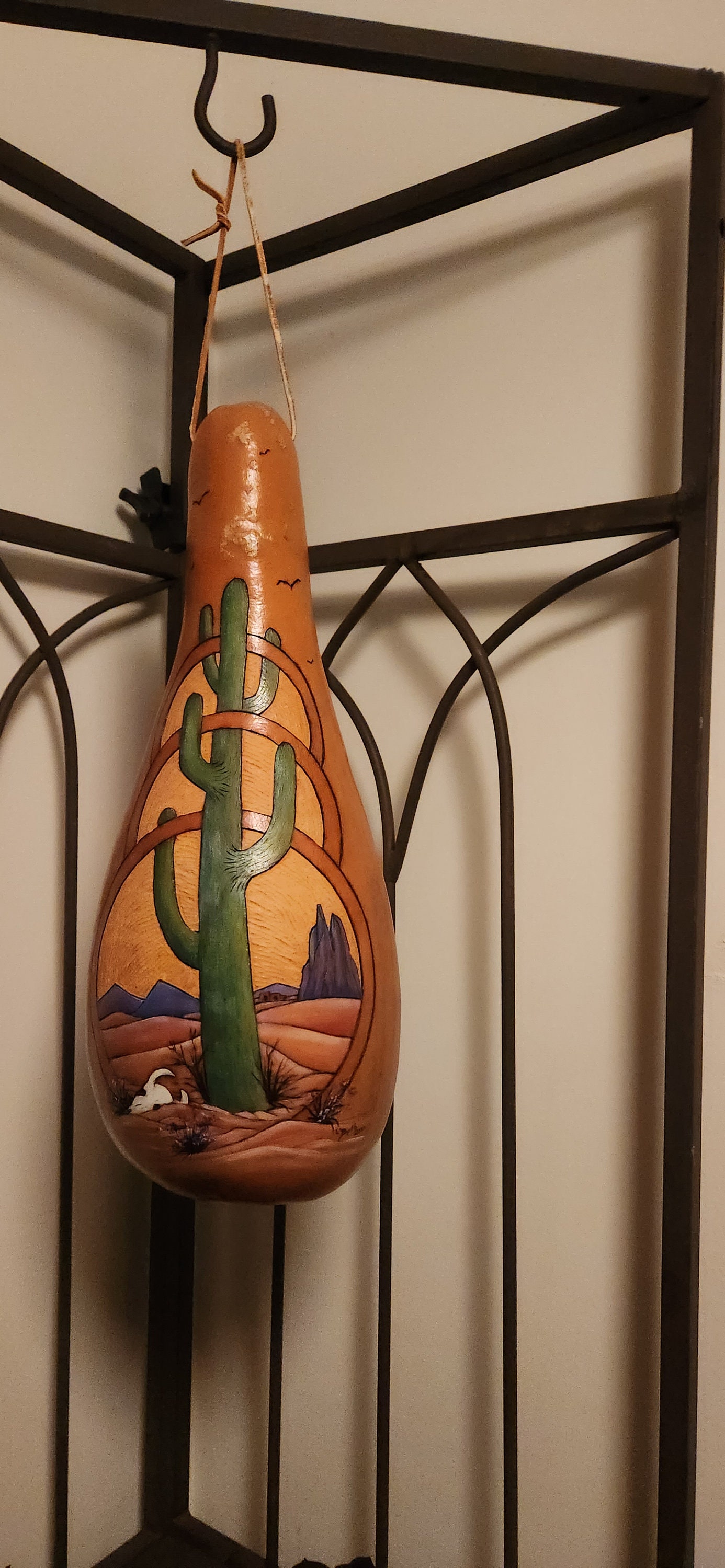 Vintage Handpainted Southwestern Gourd Art, Desert Cactus Gourd, Large ...