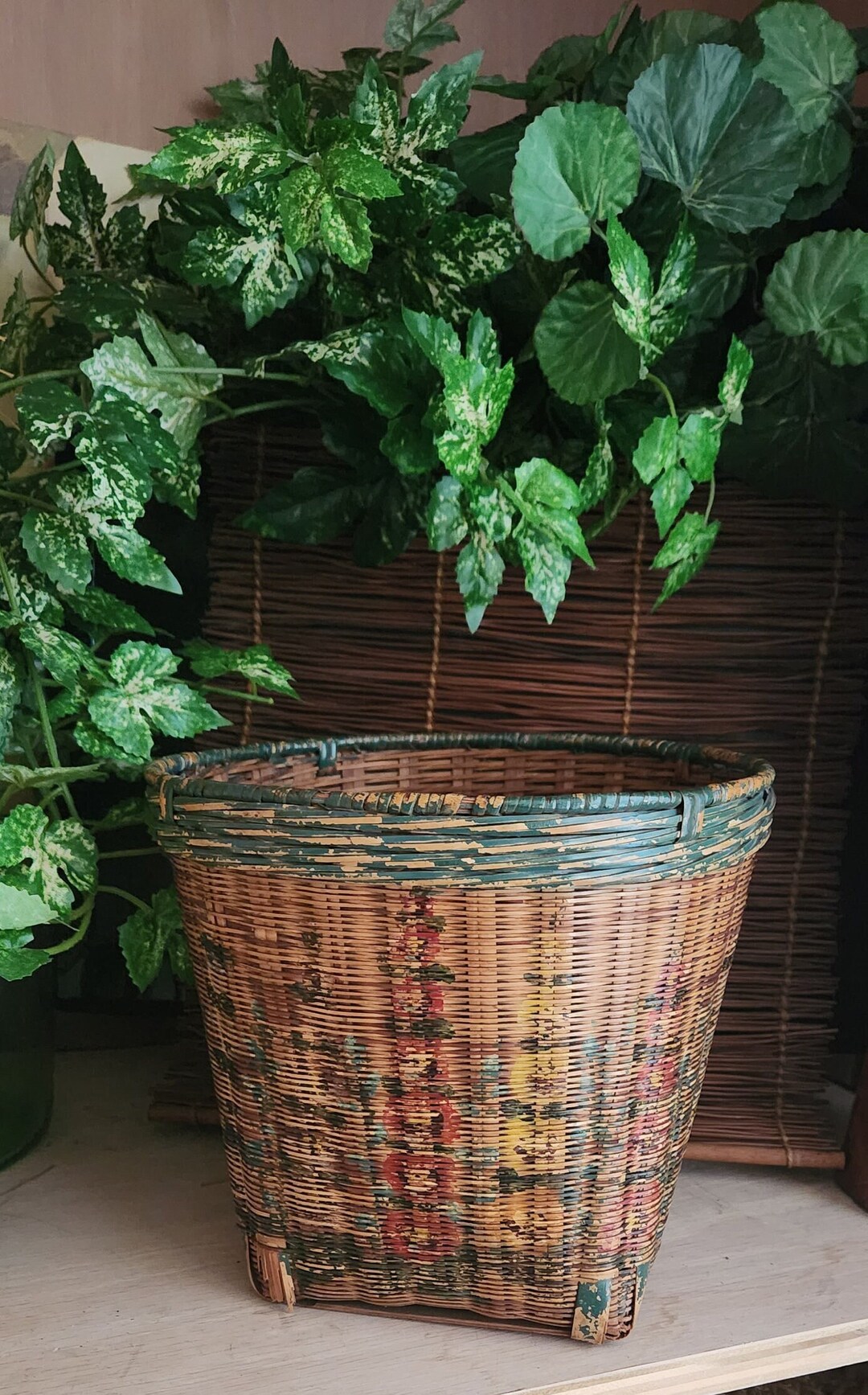 Vintage Painted Basket, Sally Patchin, Primitive Decor - Etsy