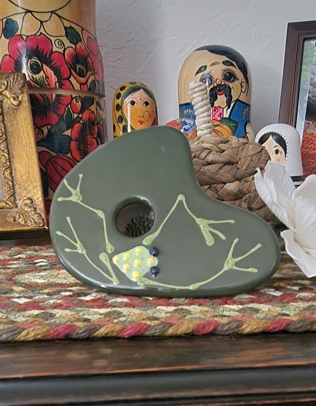 Lanz Russell Frog Flower Frog, Signed Pottery, Floral Ikebana - Etsy