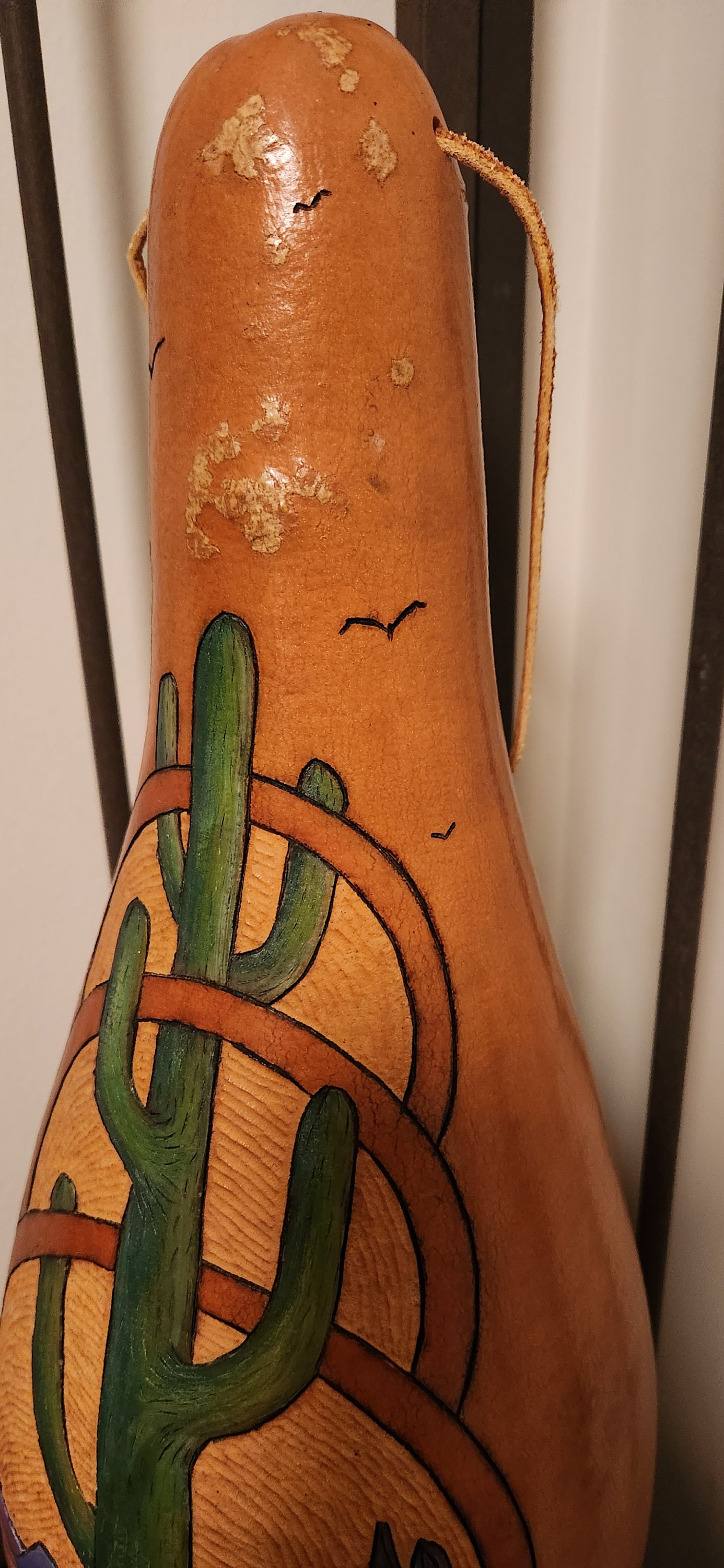 Vintage Handpainted Southwestern Gourd Art, Desert Cactus Gourd, Large ...