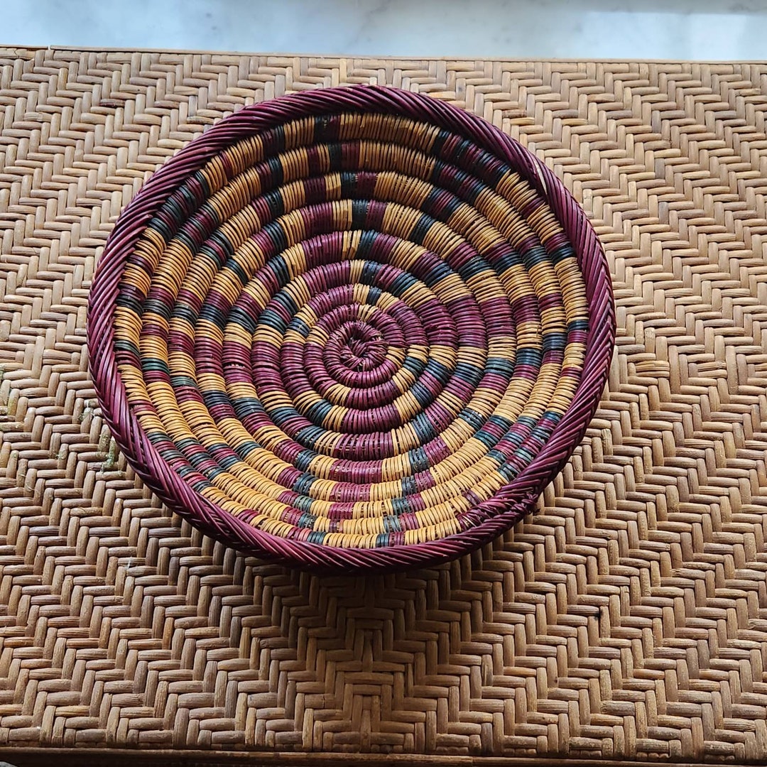 Vibrant African Rwandan Coil Basket, Bread or Fruit Basket, Wall Basket ...
