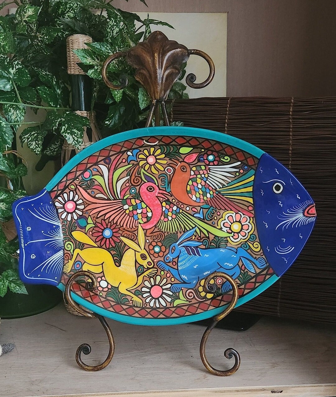 Vintage Talavera Mexico Hand-painted Fish Plate, Mexican Folk Art Fish ...