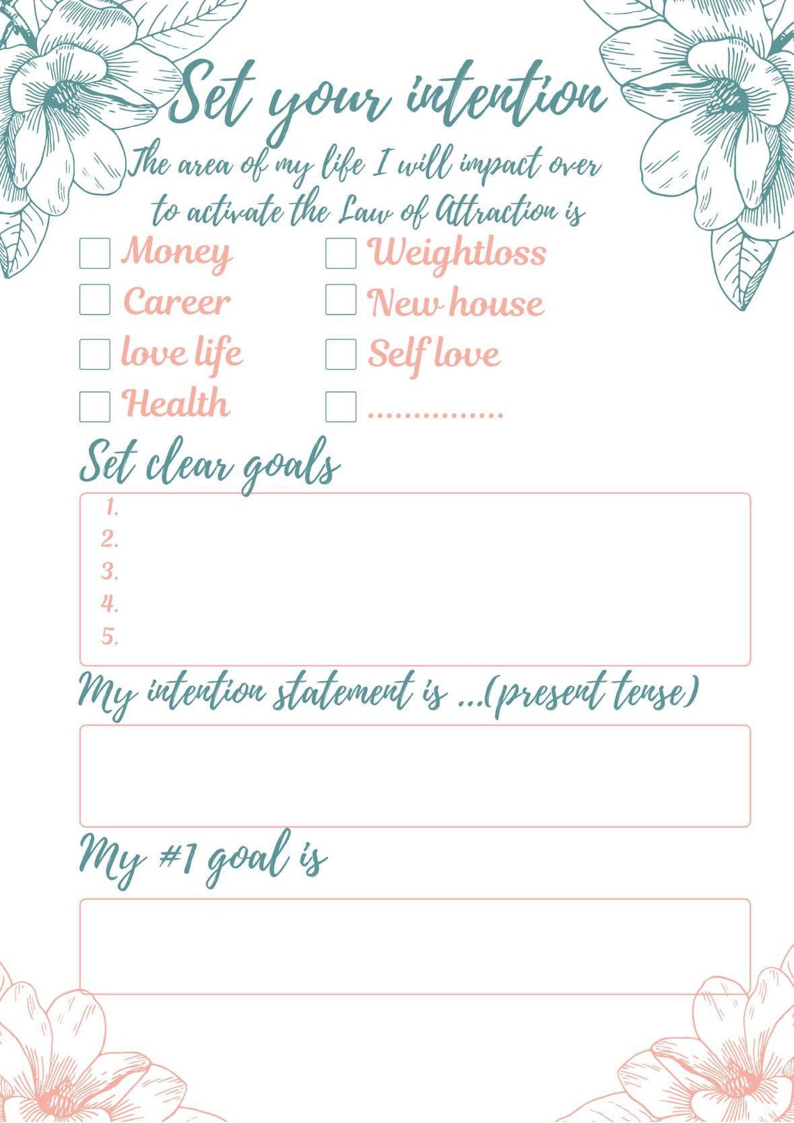 Law Of Attraction Planner Printable Law Of Attraction Etsy