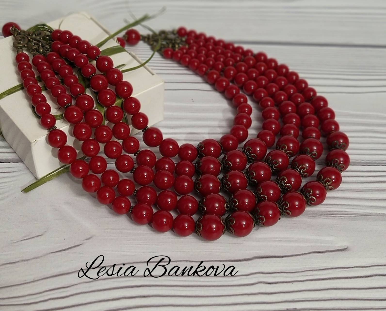 Red Traditional Ukrainian Bead Necklace Ukrainian Gherdan Folk - Etsy