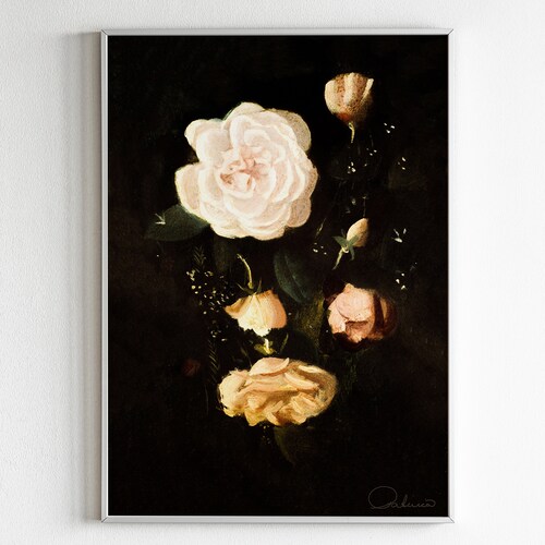 Black Background Botanical Print Dark Botanical Prints Black | Etsy