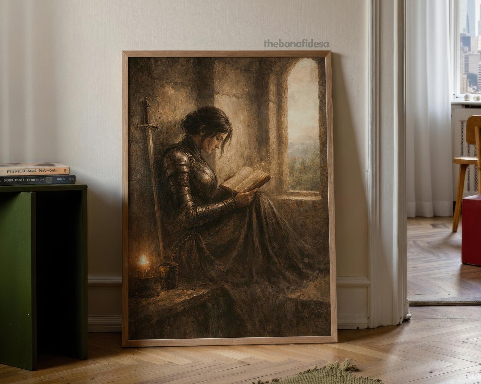 Victorian Woman Knight Reading a Book Vintage Wall Art Print, Book ...