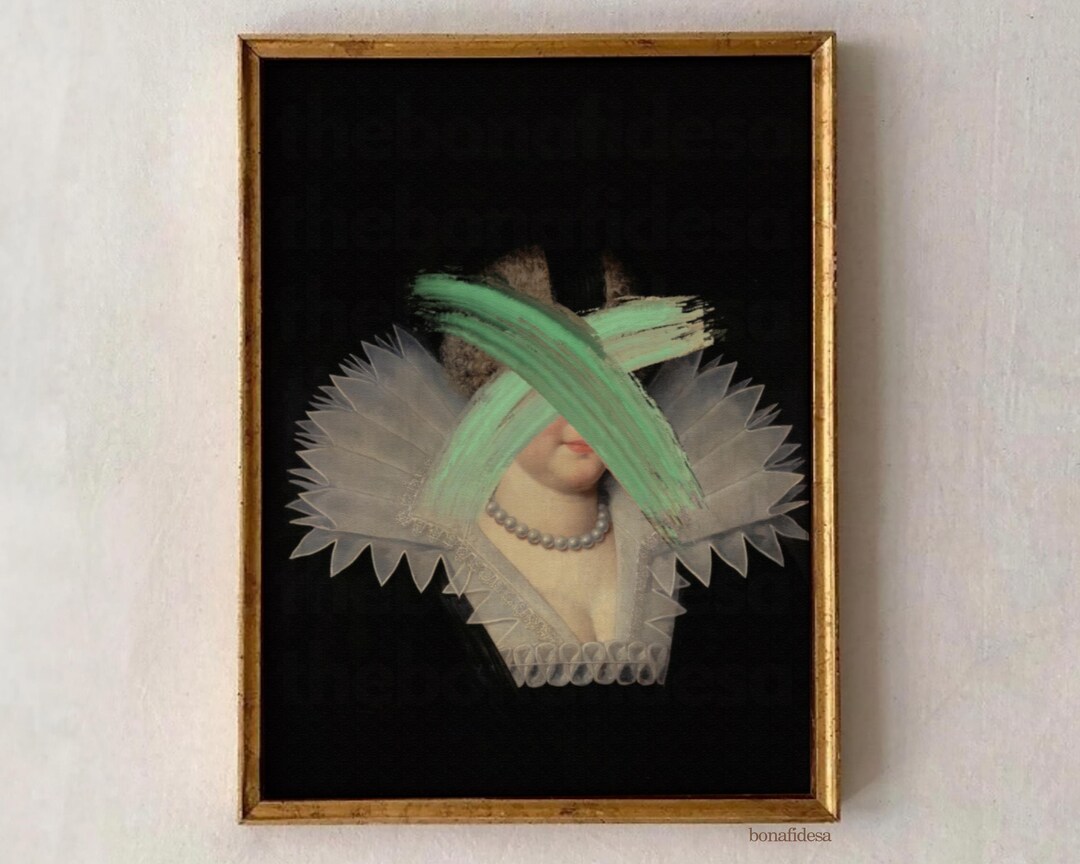 Modern Abstract Renaissance Portrait Print, Bold Green Brushstroke Wall ...