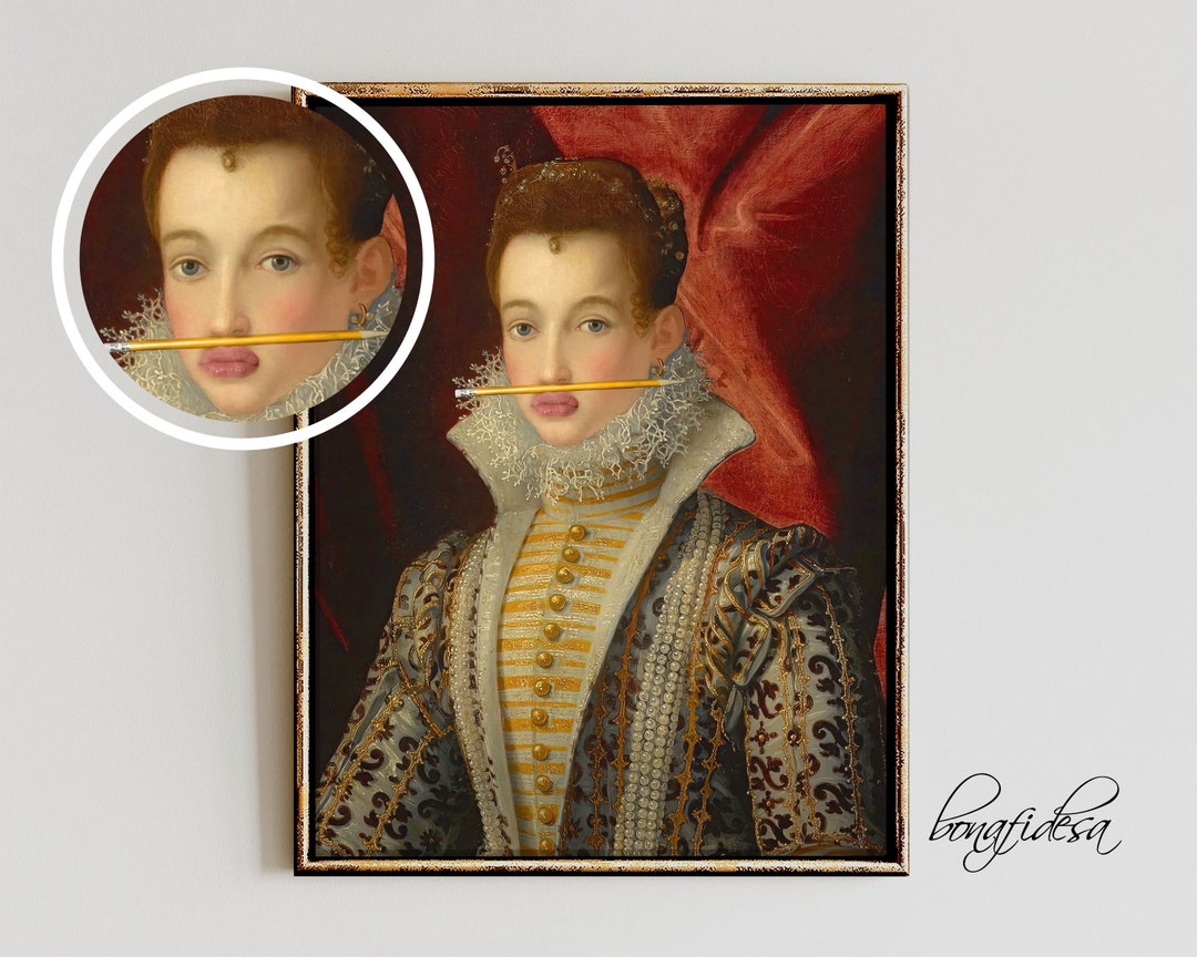 Funny Renaissance Woman Portrait Print: Eclectic Maximalist Wall Art ...