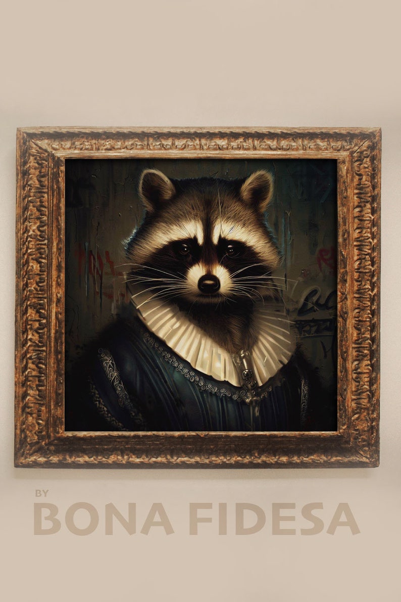 Raccoon Portrait Dark Academia Decor Surreal Art Print - Etsy