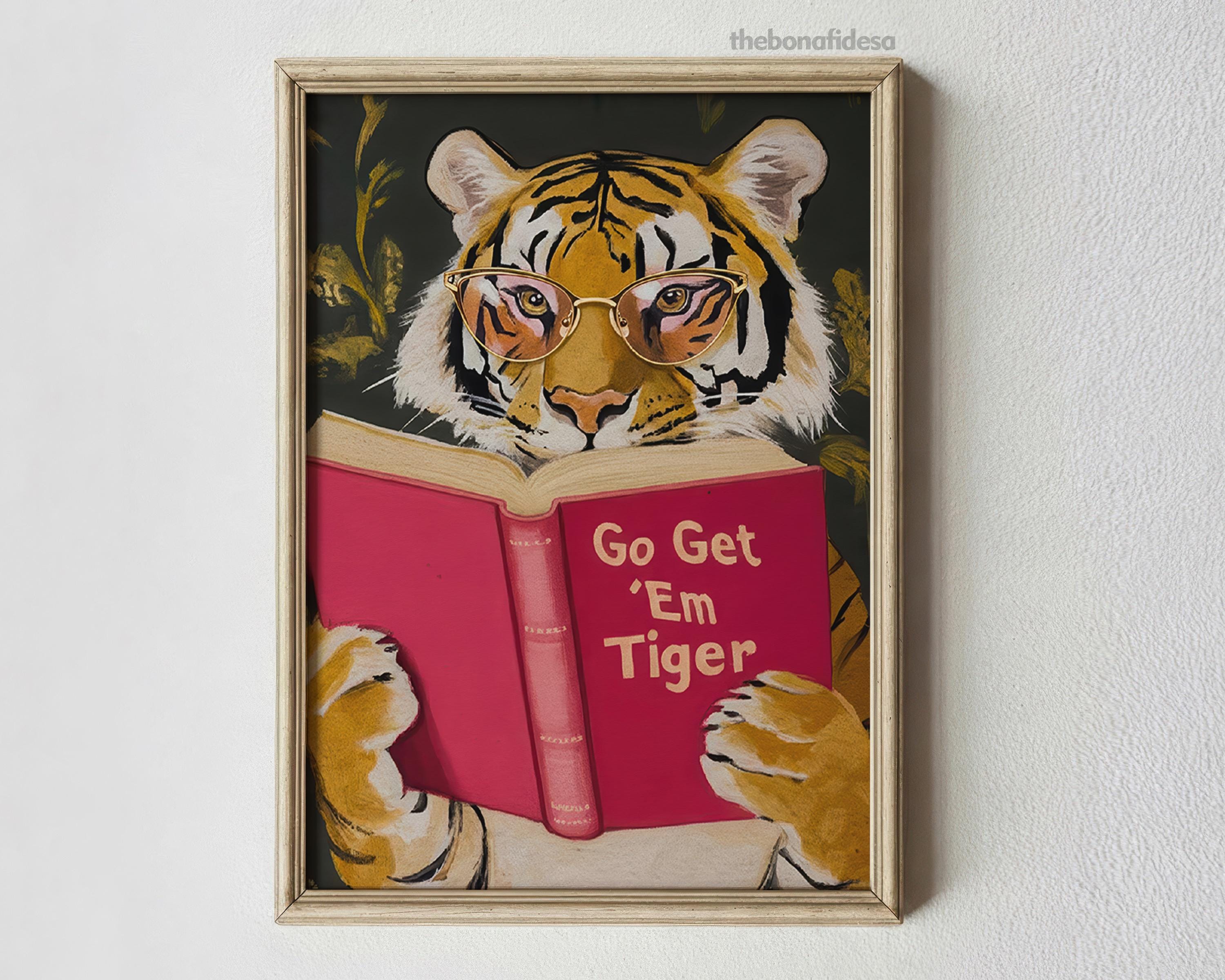 Motivational Tiger Reading Print: Humorous Bookworm Wall Art for ...
