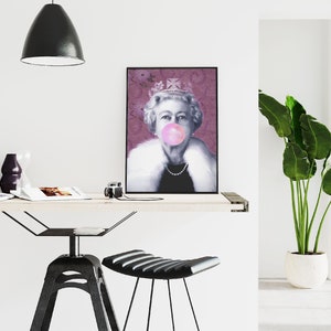 Queen Elizabeth Portrait, Bubblegum Poster, Altered Art, Funky Wall Art ...