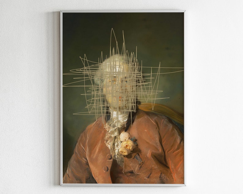 Man Surreal Portrait Dark Academia Eclectic Wall Decor | Etsy