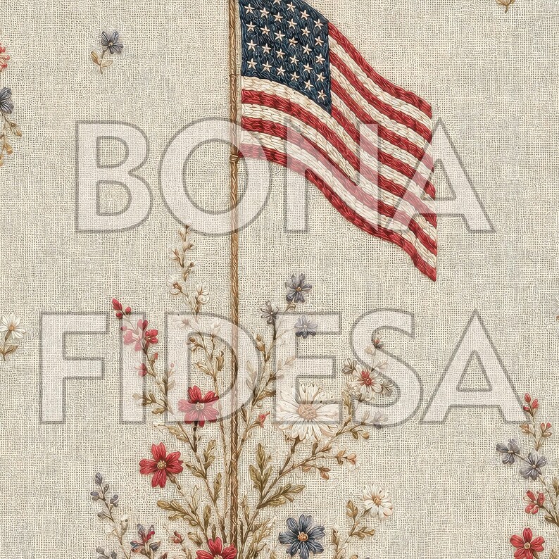 Arte de parede bordada com a bandeira americana vintage, estampa ...