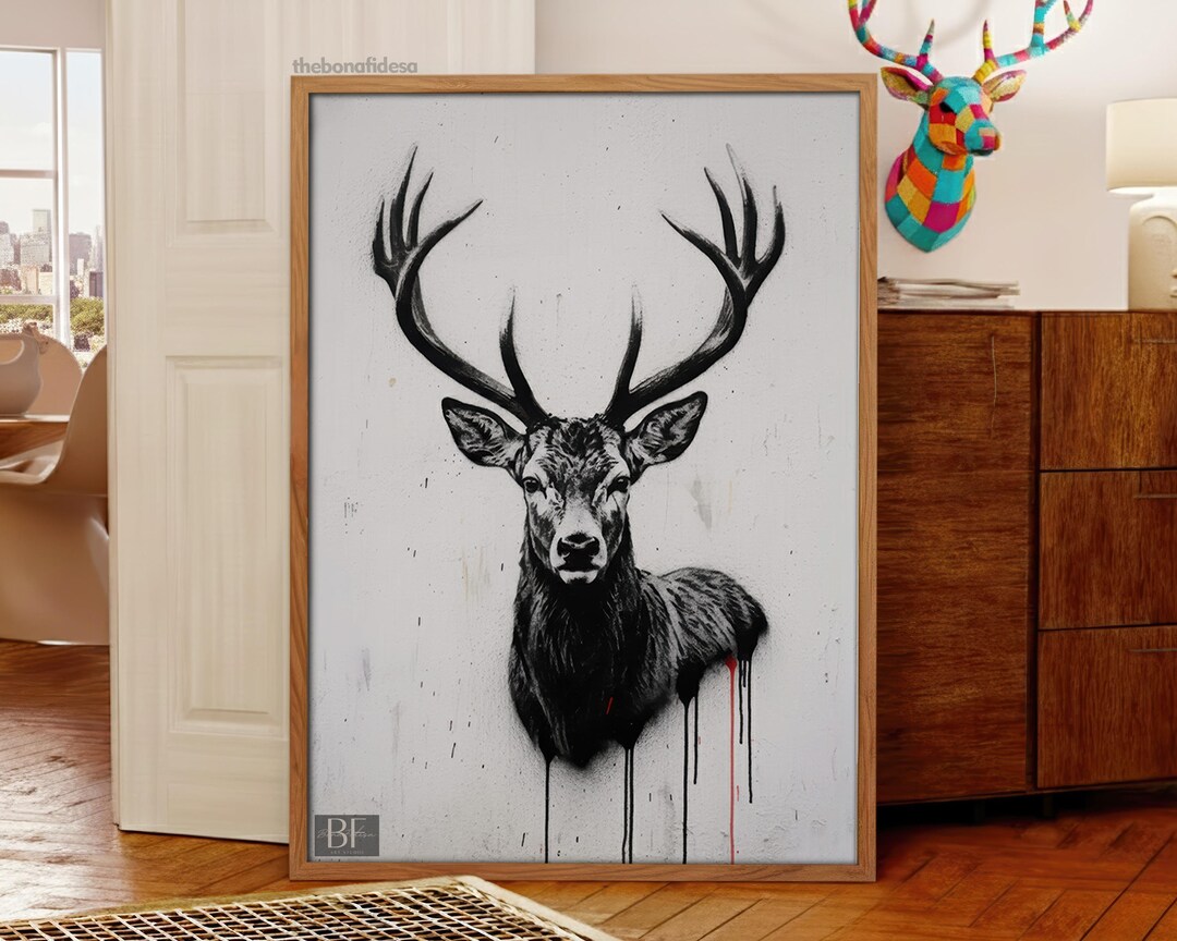 Graffiti Stag Head Street Art Wall Decor - Etsy
