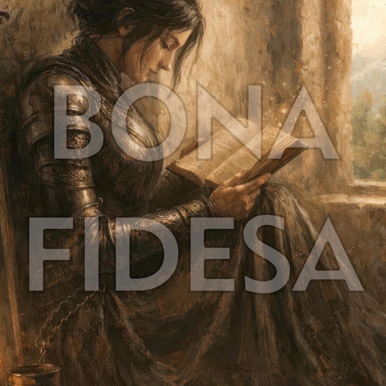 Victorian Woman Knight Reading a Book Vintage Wall Art Print, Book ...