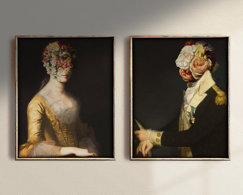 Baroque Painting Altered Portrait Prints Set of 2 Wall Art | Etsy