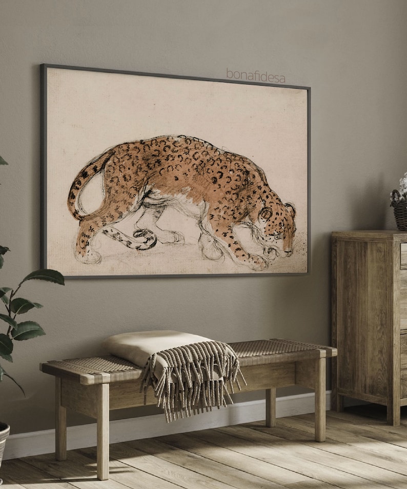 Lámina de pintura al óleo de tigre vintage, arte mural de animales ...